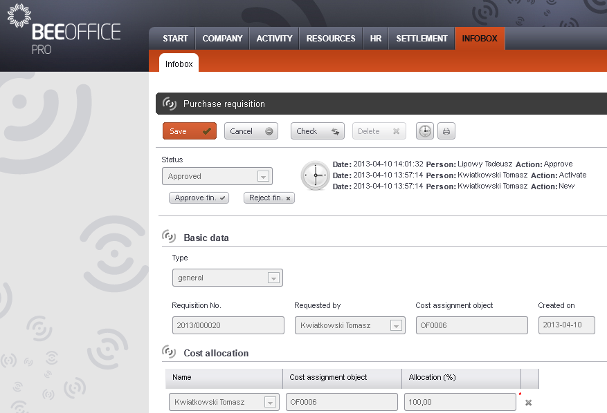 Kontrola kosztów w BeeOffice | All for One Poland